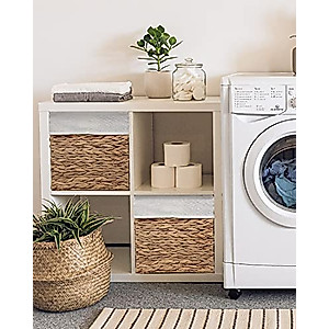 Tegance Water Hyacinth Wicker Storage Baskets, Hand-Woven Cube Storage Baskets with Linings for Shelves,Living Room, Bathroom, Bedroom, 12x12x12 inches, 2 Pack