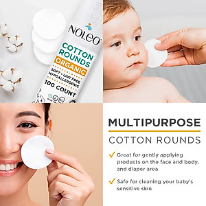 Organic Cotton Rounds Compatible with Makeup Products, Eye Makeup Remover Pads and Baby Wipes, Small, 300 Count - Noleo