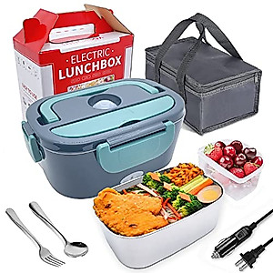 Electric Lunch Box Food Warmer Heater, 12V 24V 110V High Power Portable Microwave for Adults Food Heating, 1.5L Removable Stainless Steel Container for Car, Truck, Office, Home, Camping, Picnic