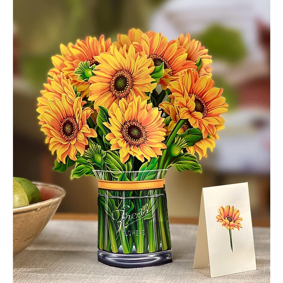 Freshcut Paper Pop Up Cards, Paper Flower Bouquet 3D Popup Greeting Cards with Note Card & Envelope, Birthday Card, Anniversary Card, Get Well Gifts for Women, 12" Sunflowers
