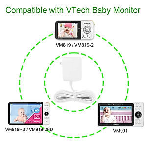 Power Cord for VTech VM901 VM919HD VM919-2HD VM819 VM819-2 PU Baby Monitor Handheld Screen Parent Unit (Not for Baby Unit Cam) Replacement 5V White Charger UL Aadpter with 5ft Cable - LEFXMOPHY
