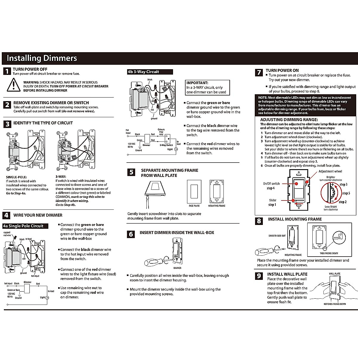 Cloudy Bay in Wall Dimmer Switch for LED Light/CFL/Incandescent,3-Way Single Pole Dimmable Slide,600 Watt max,Cover Plate Included