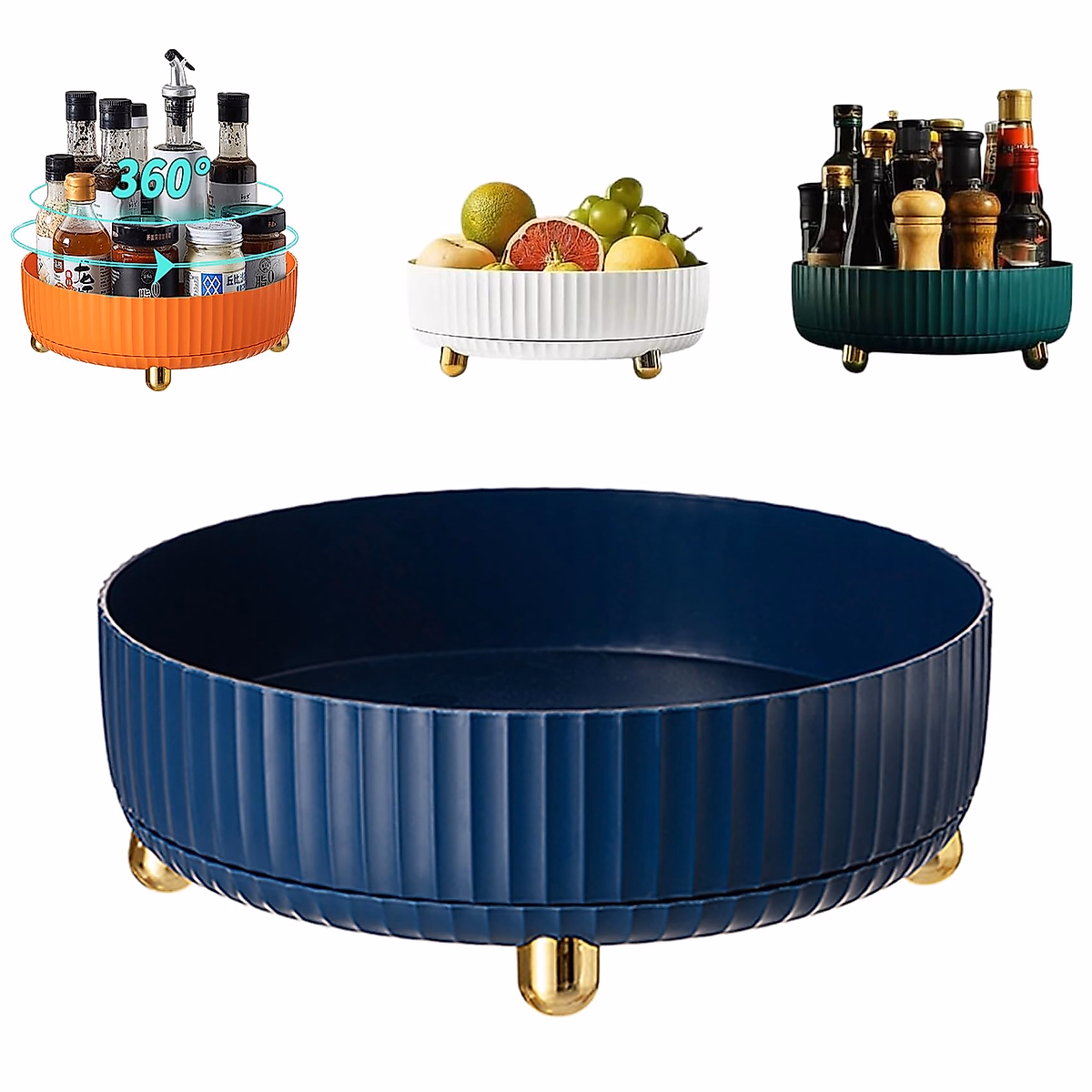 FETNHU 2023 Newest Rotating Storage Rack - 360° Spinning Lazy Susan Spice Storage Turntable Organizer for Cabinet, Round Spice Rack Makeup Organizers for Kitchen (Blue,S(8.66 * 8.66 * 2.95in))