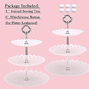 3 Tier Dessert Tray 2 Pack Cupcake Stand White Cake Holder 3-Tiered Serving Tray Large Round Lace Trays Table Decorations Platter for Party Wedding Serving Trays