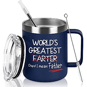 Qtencas Dad Gifts, World's Greatest Farter, I Mean Father Travel Mug Best Dad Tumbler Funny Father's Day Birthday Christmas Gifts for Dad Father Papa, 12 Oz Insulated Stainless Steel Mug, Navy Blue