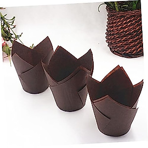 HEMOTON 150pcs Pink Tulips Mini Paper Cups Brown Wrapping Paper Butterfly Cupcake Liners Cookie Liners Muffin Tins Camouflage Pudding Cake Stand Bracket Coffee Mini Cake Boxes