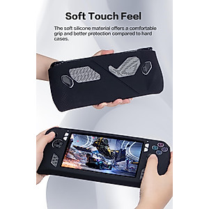 Silicone Case for ROG Ally, Protective Case for ROG Ally with Tempered Glass Screen Protectors, Dust-Proof Net, Joystick Protectors and 3.1 Adapter - Black