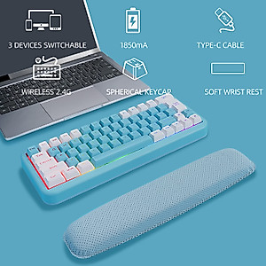 60% Wireless Gaming Keyboard,Rechargeable RGB Backlit Keyboard with Hand Rest,2.4G USB Connection,Compact 63-Key Quiet Computer Office Keyboards for PC Windows Desktop Laptop Mac Smart TV Box (Blue)