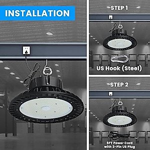 LEDMyplace UFO LED High Bay Light, 240W/220W/200W Adjustable, UFO Led Shop Lights, 36,000LM 4000K Cool White 0-10V Dimmable, 120-277V, Commercial Bay Lighting for Warehouse Factory Barn, Pack of 10