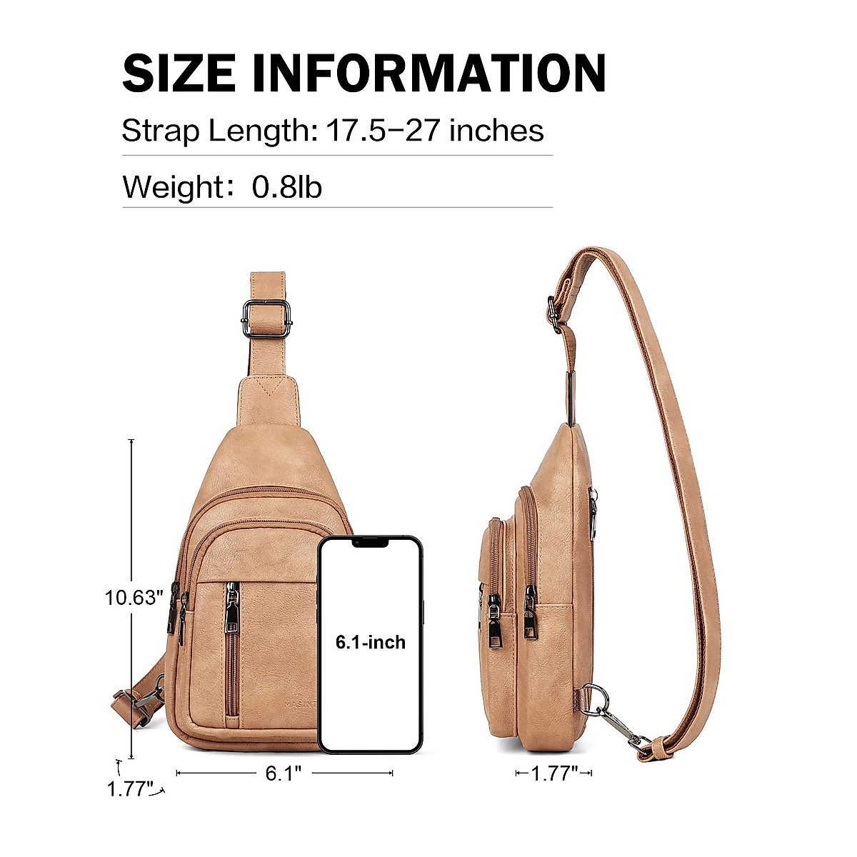 MASINTOR Sling Bag for Women - Crossbody Bags Fanny Pack with Vegan Leather - Adjustable Sling Backack for Travel Camel Brown