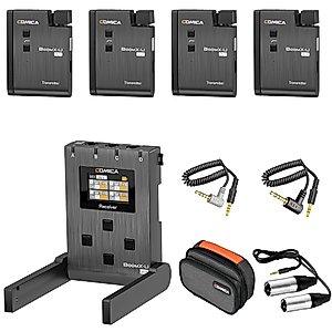 Wireless Lavalier Microphone with 4 Transmitters, Comica BoomX-U Qua UHF 24 Channel Professional Lapel Microphone for Cameras Canon Sony DSLR Camcorder, Lav Mic for YouTube Recording Interview Filming