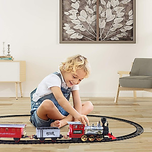 WESPREX Electric Train Set for Kids w/Headlight, Realistic Sound, Battery-Operated Classic Toy Train, 1 Locomotive, 2 Compartments, 10 Railway Tracks, Gift for Boys Girls Age 4 5 6 7 - Christmas