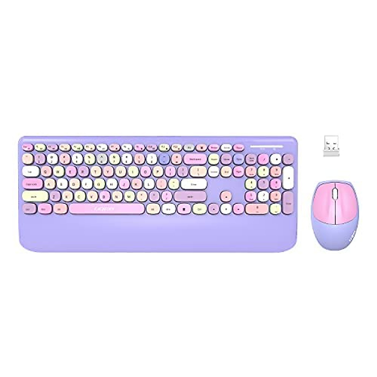 FOPETT Wireless Keyboard and Mouse Combo - 2.4GHz Full-Sized - Computer Keyboard with Phone Holder - Keyboard and Mouse Set for Windows/Laptop/PC/Notebook - Purple Colorful