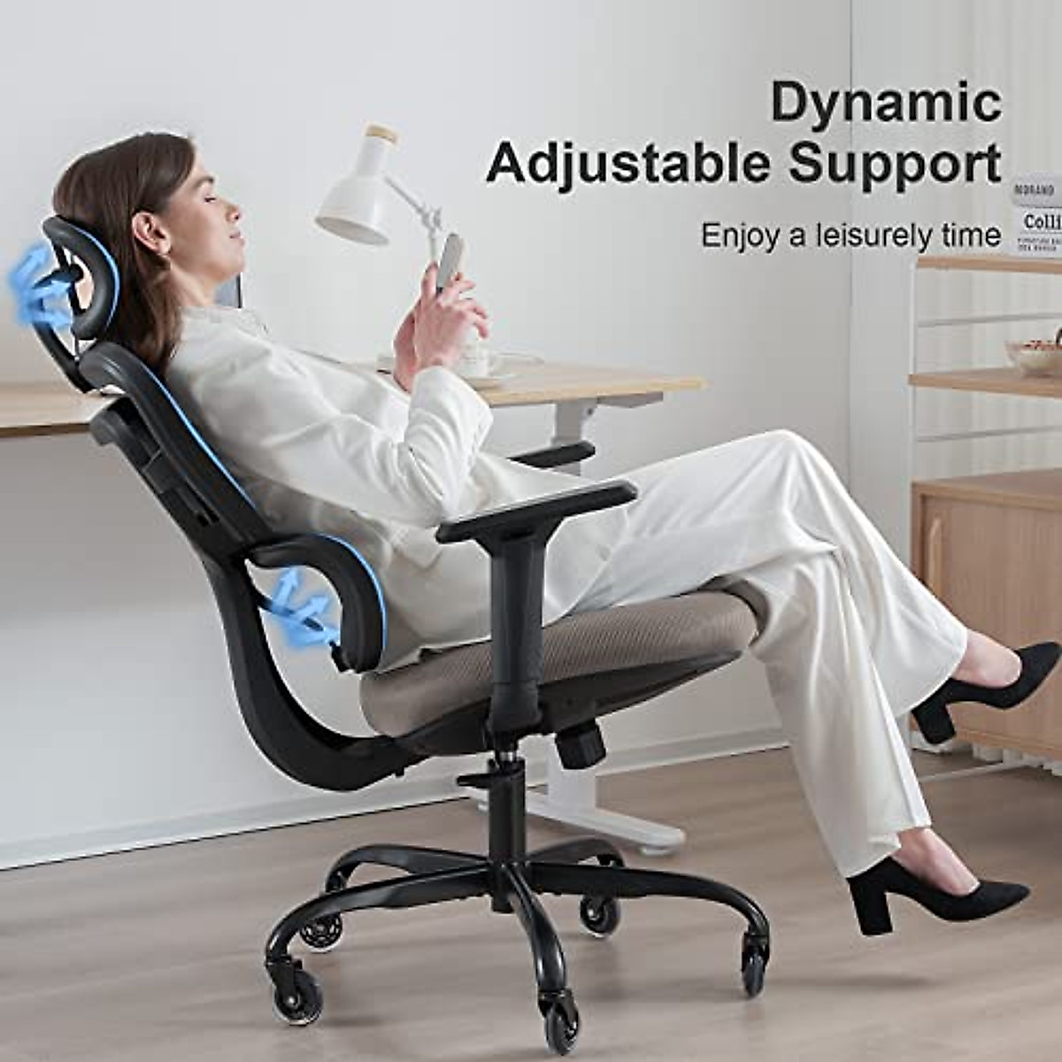 Ergonomic Office Chair - Mesh Office Chair High Back, Rolling Desk Chair, Executive Swivel Chair, Computer Chair with 3D Adjustable Armrest Headrest, 3D Lumbar Support, Blade Wheels