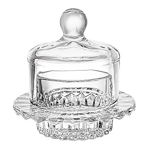 Frcctre 2 Pack Glass Butter Dish, Small Round Glass Butter Keeper with Dome Lid and Handle, Clear Butter Serving Dish Decorative Crystal Butter Container Butter Cloche for Candy, Dessert, Jam