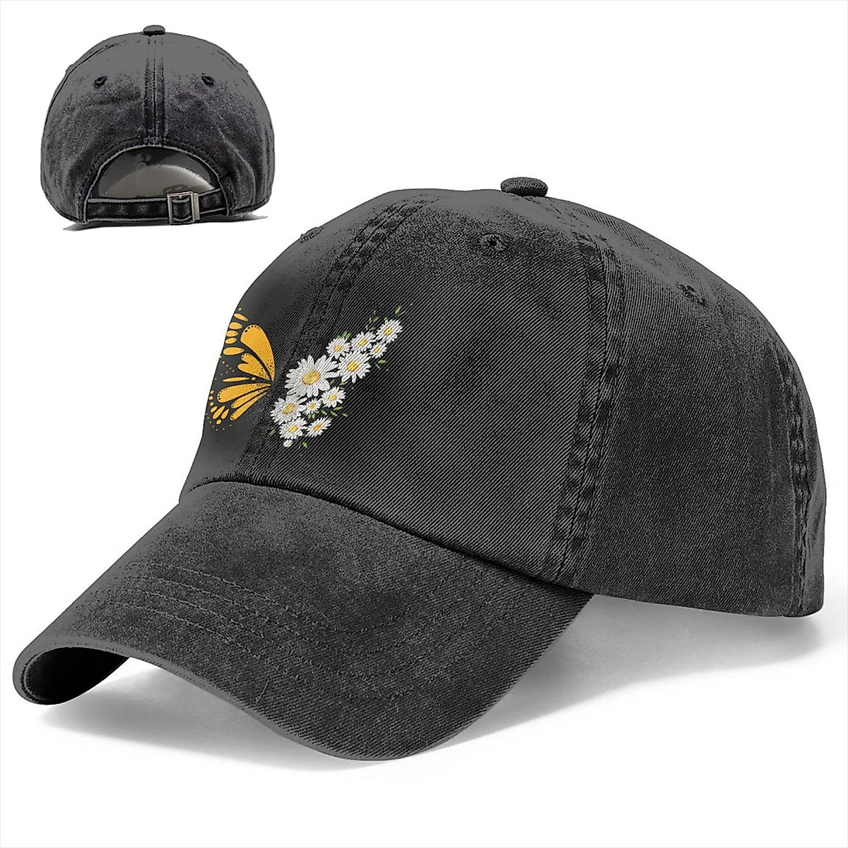 Butterfly Ball Hat for Teen Girls Women Washed Cotton Denim Baseball Cap Fashionable Adjustable Daisy