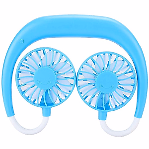 Hands Free Portable Neck Fan - Portable USB Battery Rechargeable Mini Fan with 3 Speeds Modes- Cooler Fan with Dual Wind Head for Home Office Travel Indoor Outdoor (Blue)