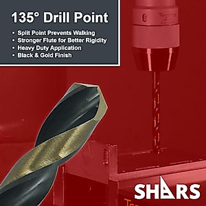 Shars A to Z 26 Pcs HSS Heavy Duty Black & Gold Finish Jobber Drill Set 135° Point Angle 404-2934 S)