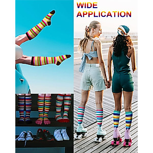Jeere 6 Pairs Rainbow Toe Socks Women Cotton Knee High Toe Socks With Toes Separated Striped Thigh High Socks Leg Warmers LGBT Pride Long Socks (Black, Grey, Pink, Red, Coffee, Green)