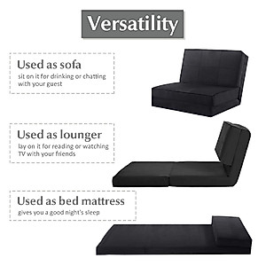 Giantex 5-Position Adjustable Convertible Flip Chair, Sleeper Dorm Game Bed Couch Lounger Sofa Chair Mattress Living Room Furniture, Black
