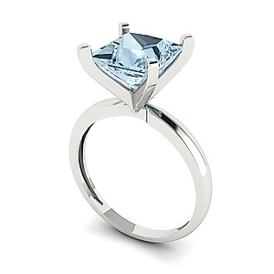 Clara Pucci 3.0 ct Princess Cut Solitaire Natural Light Blue Aquamarine Bridal Wedding Anniversary Engagement Ring 14k White Gold 8