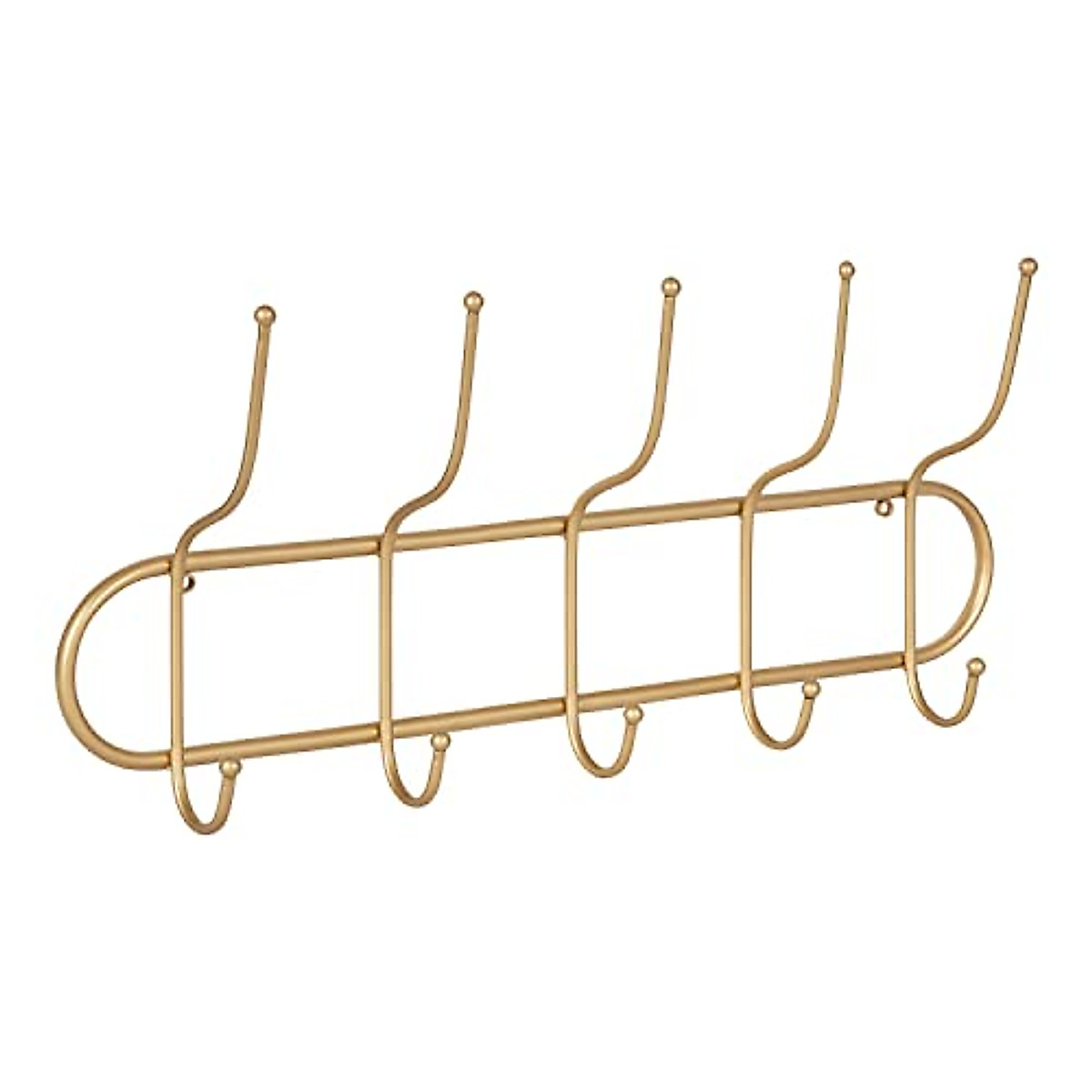 Kate and Laurel Vaida Boho Wall Mounted Coat Rack, 25 x 4 x 12, Gold, Five Decorative Glam Double Sided Coat Hooks and Hat Rack with Trendy Capsule Shape