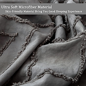 Warmarky Gray Leaf Shape Tufted Duvet Cover King(91''x 102'') Size Light-Weight, Textured Bedding Comforter Cover Set, 1pcs Duvet Cover & 2pcs Envelop Pillowcase(NO Comforter)