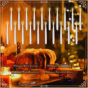 ZLIEC Halloween Decorations, 20 pcs Floating Candles with Magic Wand Remote, Flickering Warm Light, Hanging Flameless Taper Candles, Battery Operated Window Candle, Theme Party Decor, Birthday Gift