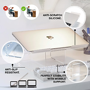 RAINCE Acrylic Laptop Stand: Premium Clear Laptop Stand for Desk. Stable & Ergonomic Design with Anti-Slip & Scratch Protection. Compatible with 10 to 16 inch Laptops