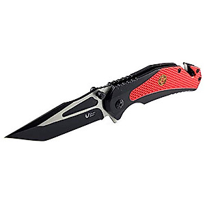 Vulcan Gear Emergency Service Tactical Assisted Open Metal Rescue Folding Knife (Red - Fire Dept.)