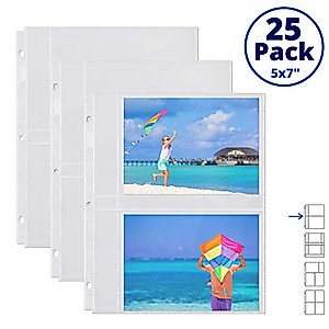 Dunwell Photo Album Refills 5x7 - (25 Pack), for 100 Pictures, Photo Sleeve Inserts for 3-Ring Binder, 2-Pocket Photo Page for 5 x 7 Photographs, Postcards, Recipe Cards