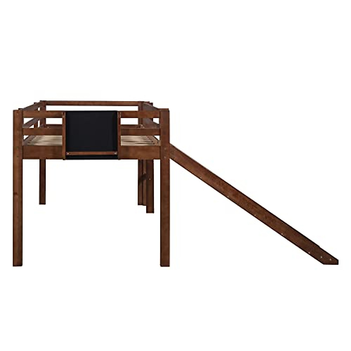 HABUHOME Twin Loft Bed with Slide, Wood Twin Size Loft Bed Frame with Stair and Chalkboard, Bedroom Furniture, Walnut