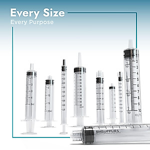 BH Supplies 5mL Luer Lock Tip Syringes (No Needle) - Sterile, Individually Wrapped - 100 Syringes