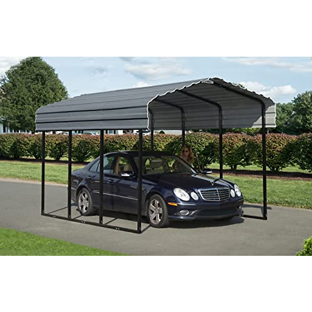 Arrow Carports Galvanized Steel Carport, Compact Car Metal Carport Kit, 10' x 15' x 9', Charcoal