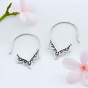 Boma Jewelry Sterling Silver Balinese Tribal Boho Pull Through Hoop Earrings