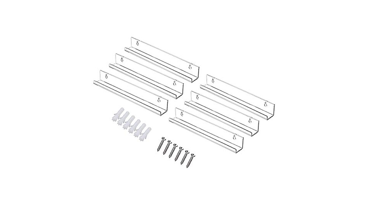 FEMELI 6 Pack Vinyl Record Wall Mount Shelves - Clear Acrylic Display