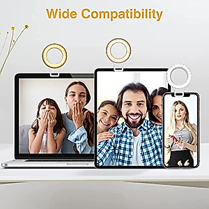 Clip on Ring Light, Kimwood Rechargeable 60 LED Selfie Ring Light for Phone, Laptop, Tablet ( 3 Models, 5 Level Brightness)