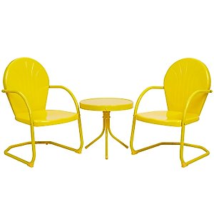 Marcytop Outdoor Bistro Set, 3 Pieces Retro Metal Porch Furniture Set, All-Weather Patio Bistro Set, 2 C-Spring Metal Chairs and Round Side Table for Porch, Garden, Lawn and Balcony, Yellow