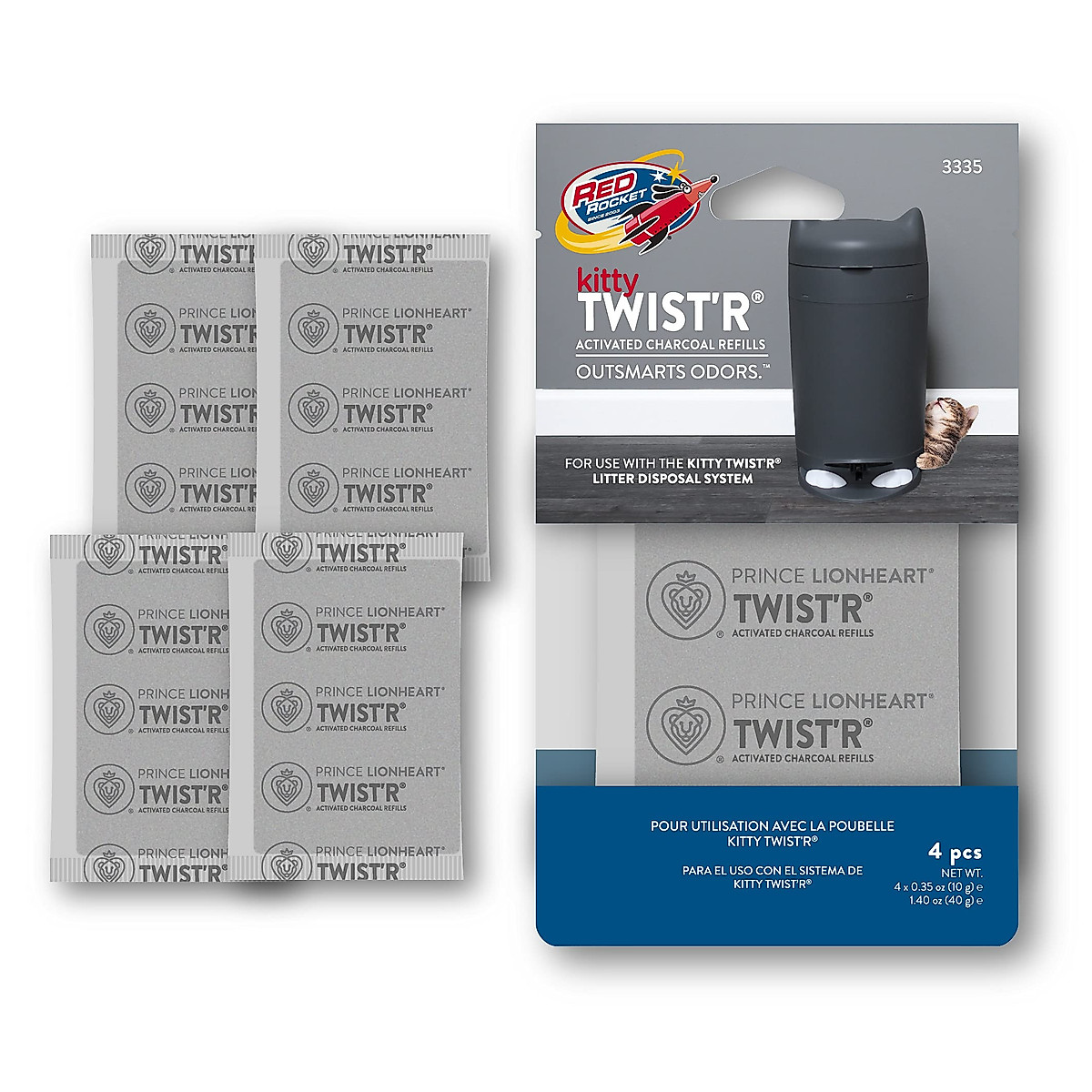 RED ROCKET Activated Charcoal Sachets 4 PACK Odors Free for Cat Litter Diaper Disposal System