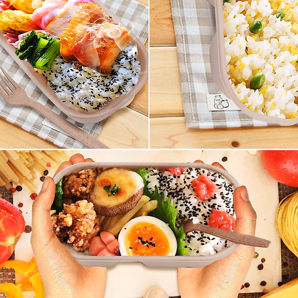 50Pcs Disposable Bowls with Lids and Forks,2 Compartment Paper Pulp Compostable Food Storage Container,Biodegradable Disposable Bowls Leakproof and Microwave Safe,for Hot/Cold Use