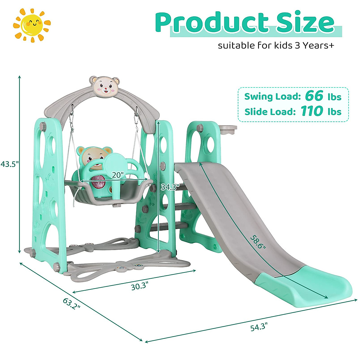 Arlopu Toddler Slide and Swing Set, 4 in 1 Kids Play Climber Slide Playset w/Basketball Hoop Extra Long Slide Extra Ball, Baby Swing for Indoor Outdoor Playground, Easy Set-Up, 3 Years Old (Fiery)