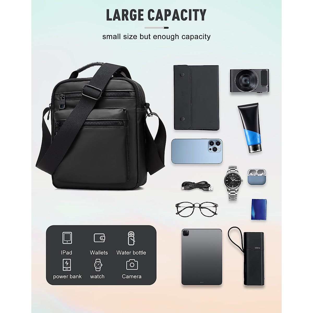 WEPLAN Crossbody Bag for Men, mini man purse,Travel Messenger Shoulder Bag for Men, Small Side Bags for Mens