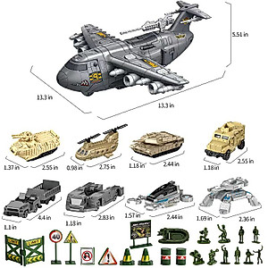 Hadooqn Military Airplane Toys for Boys,Army Toys for Boys Age 4-7,Military Toys with 8 Vehicles,Army Men,Helicopter Toys for Kids Boys Girls Birthday Gifts