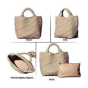 Platopotato Women's Tote Bag Large Capacity Handbags and Purse Woven Bag Shopper Bag Travel Handbags for Ladies Apricot