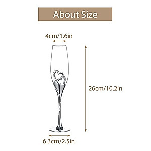 Wedding Champagne Glass Set Silver Toasting Flute Glasses Pack of 2 with Rhinestone Rimmed Hearts Decoration for Wedding, Anniversary and Special Occasions