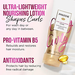 Pantene Pro-V Curl Cream Hair Lotion, Moisturizing Curl Defining Cream, Anti Frizz for Wavy or Curly Hair, with Vitamin B5, Pack of 3, 18 oz Total