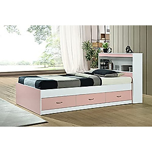 Hodedah Twin-Size Captain Bed with 3-Drawers and Headboard in Pink