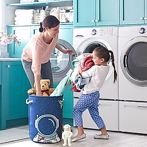 INough Kids Laundry Hamper for Boys, Toy Box Baby Hamper Laundry Baskets, Boys Room Decor Large Collapsible Waterproof Round Linen Laundry Hamper with Handles for Playroom, Bedroom (Astronaut)