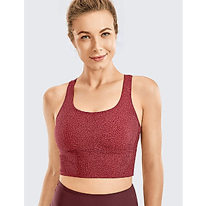 CRZ YOGA Women's Strappy Longline Sports Bras - Wirefree Padded Medium Impact Workout Crop Tank Top Impression Red Medium