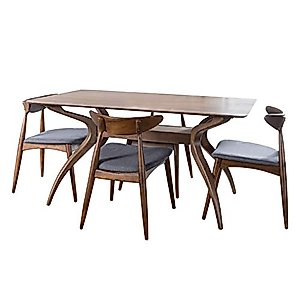Christopher Knight Home Barron Fabric and Walnut Wood Dining Set, 5-Pcs Set, Charcoal